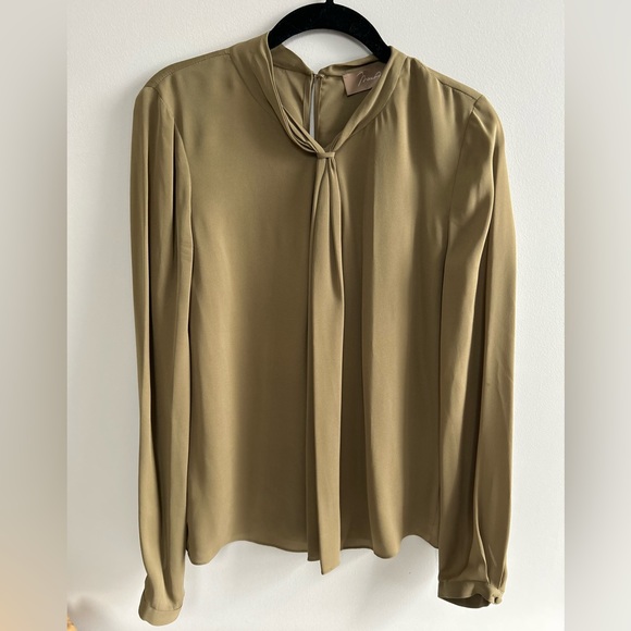 BCBGMaxAzria | Tops | Vintage Max Azria Olive Silk Blouse Size Small ...